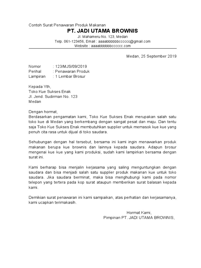 Contoh Surat Penawaran Produk Makanan | PDF