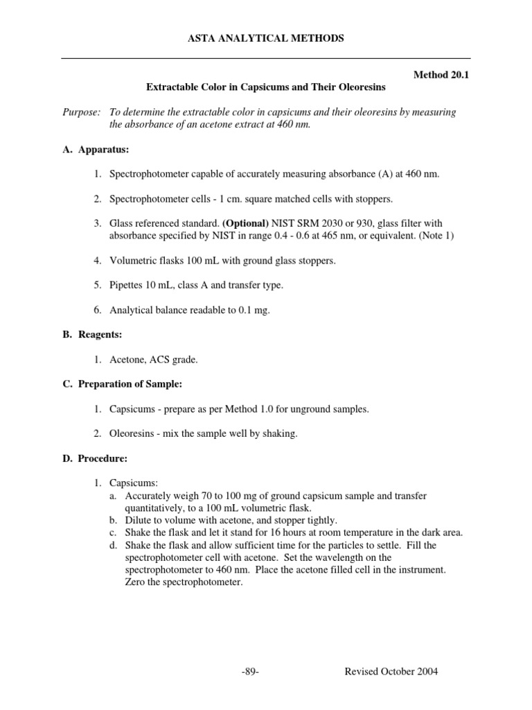 ASTA Method-20.1 | Download Free PDF | Spectrophotometry | Absorbance