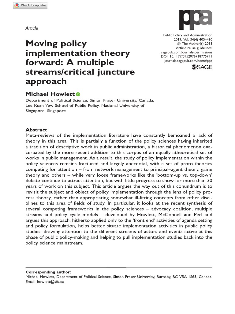 Howlett - 2019 - Moving Policy Implementation Theory Forward - A ...