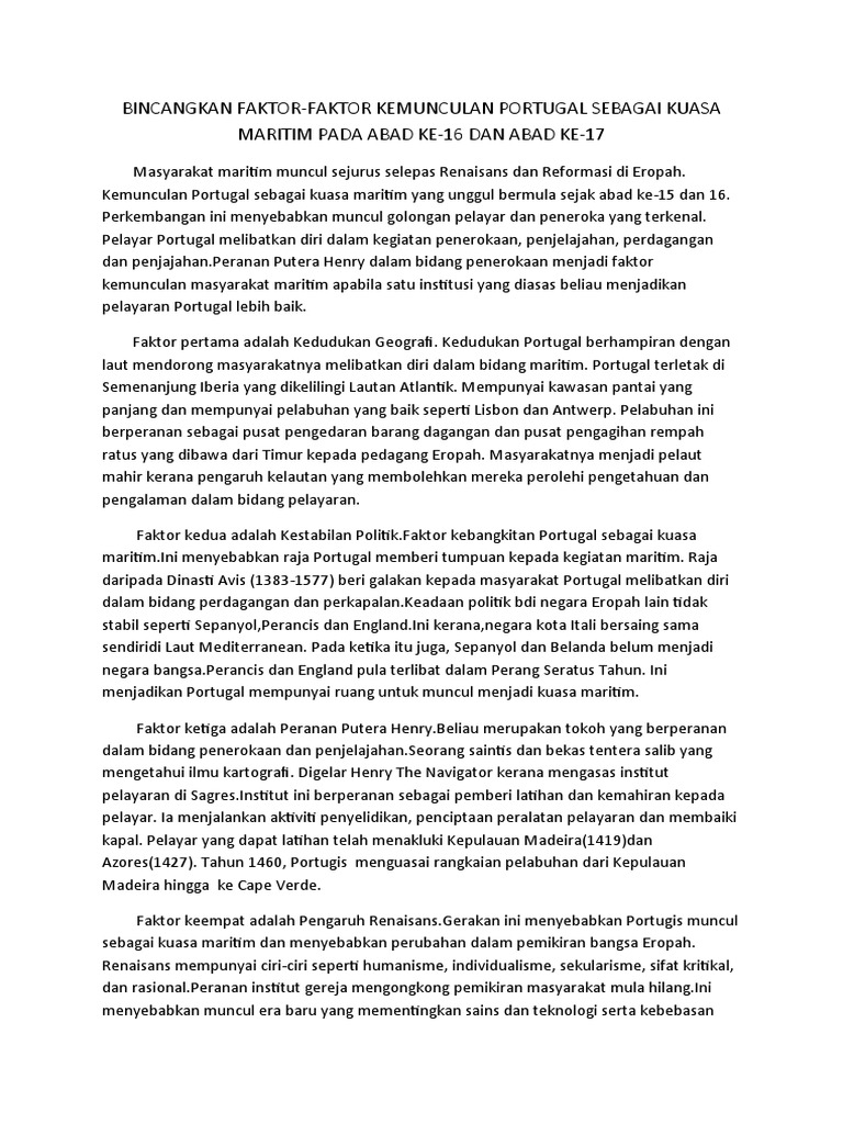 Faktor Kemunculan Kuasa Portugal Maritim | PDF