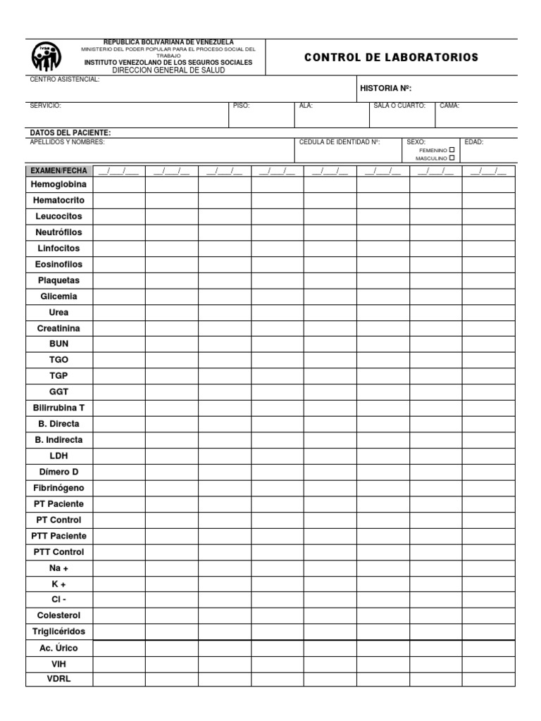 Tabla Control de Examenes de Laboratorio Ivss | PDF