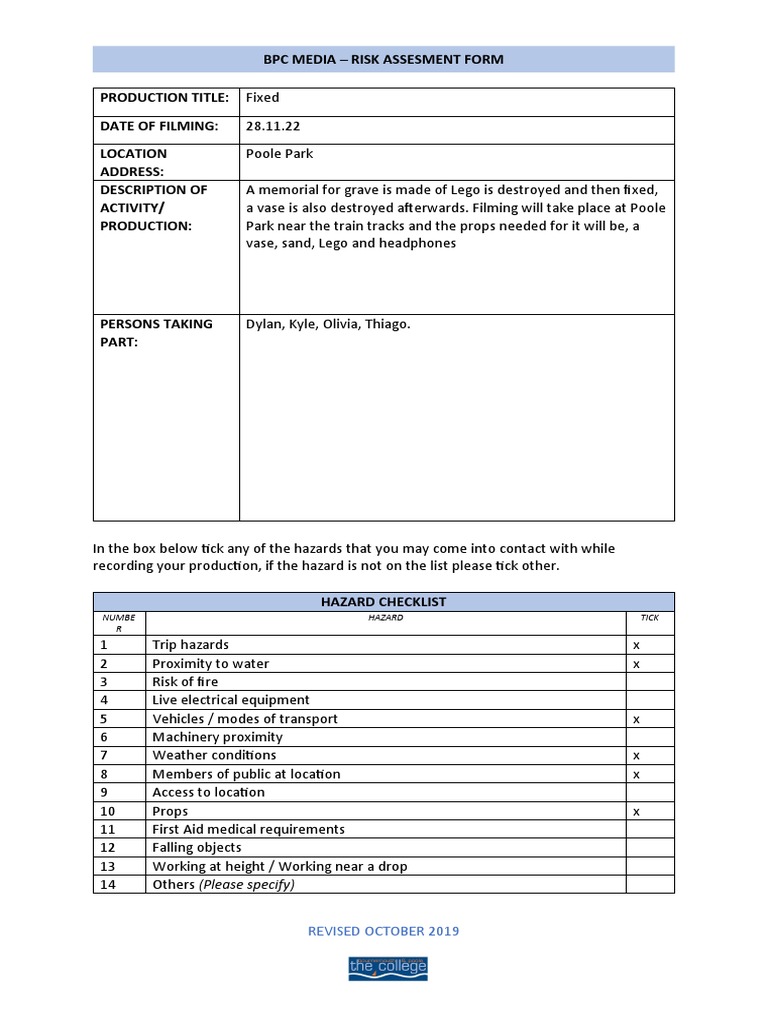 BPC Risk Assesment | PDF | Risk Assessment | Hazards
