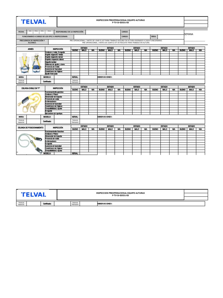 Inspección Preoperacional de Equipos de Alturas | Descargar gratis PDF | Bienes manufacturados