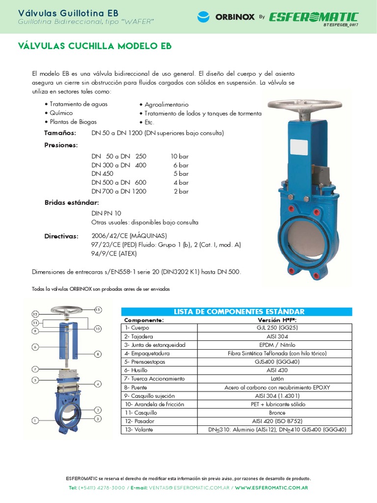 Valvulas - Cuchilla - EB ESFEROMATIC | PDF | Acero | Neumática