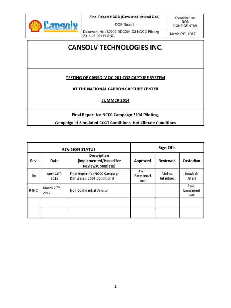 Cansolv Testing of Cansolv DC 201 CO2 Capture System With Simulated ...