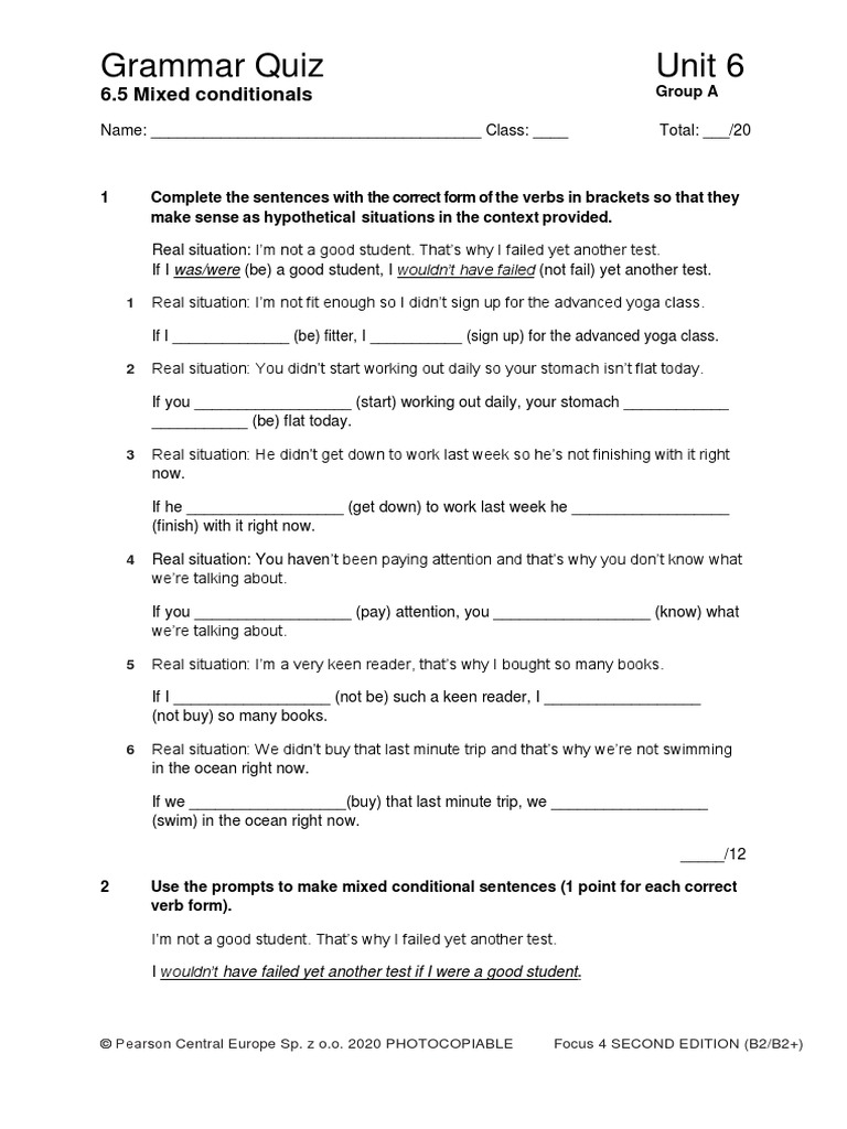 Focus4 2E Grammar Quiz Unit6.5 GroupA 1kol | PDF | Languages | Foreign Language Studies