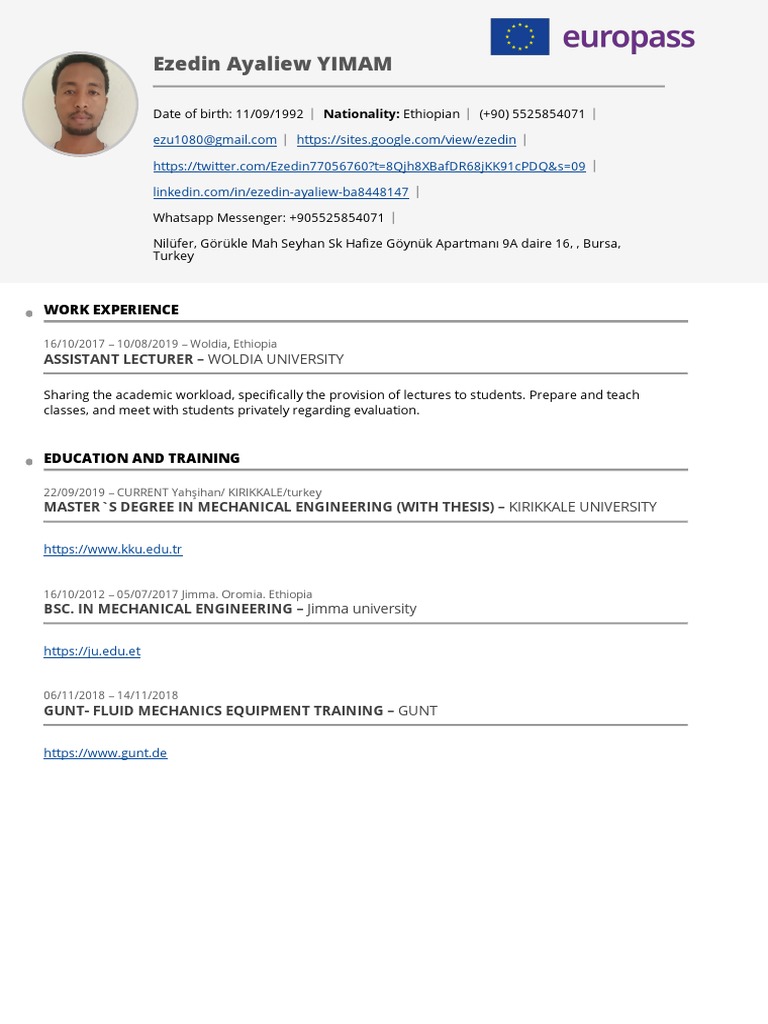 Ezedin Ayaliew YIMAM: Work Experience | PDF