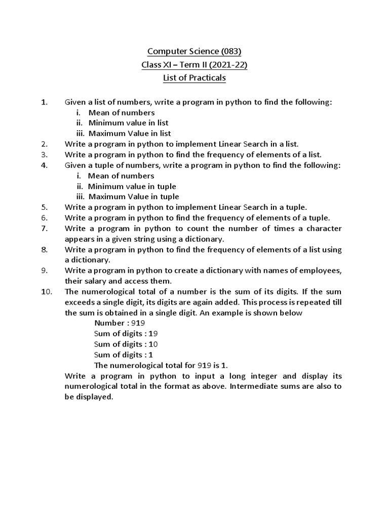 CS Practicals List | PDF