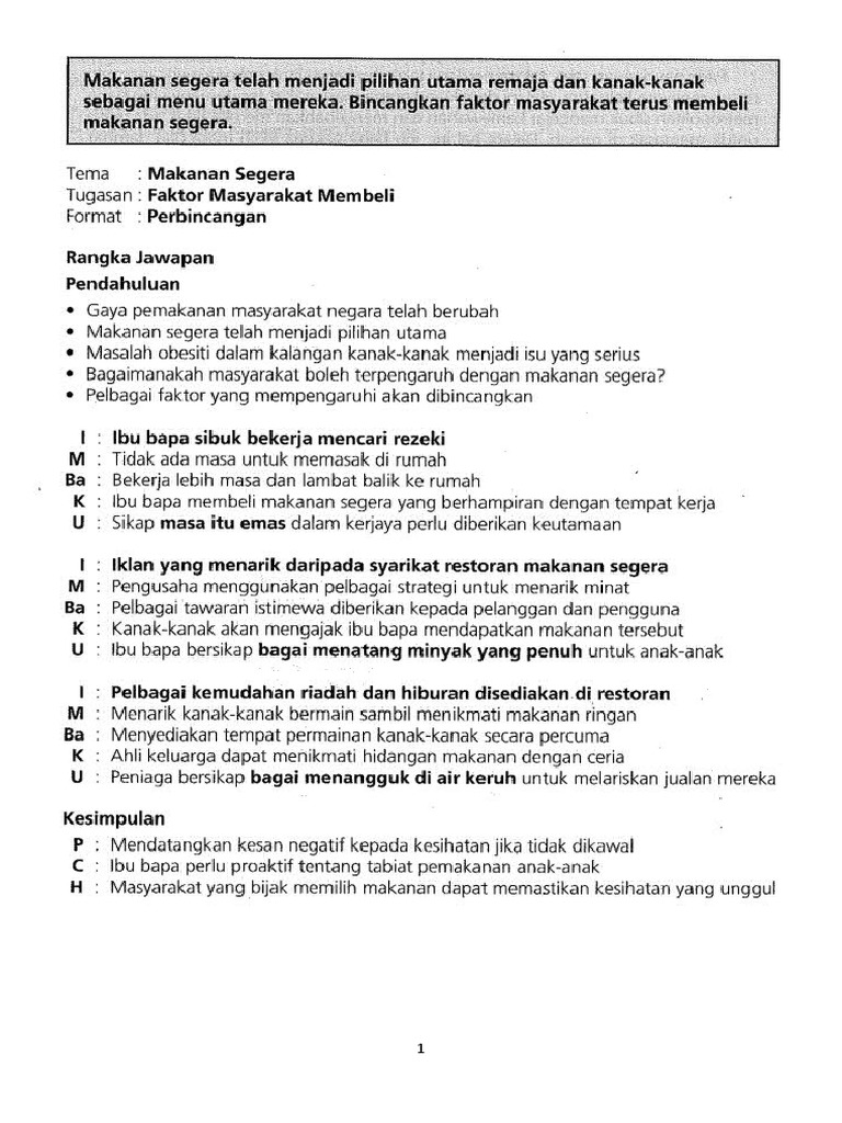 Karangan PT3 - Makanan Segera | PDF