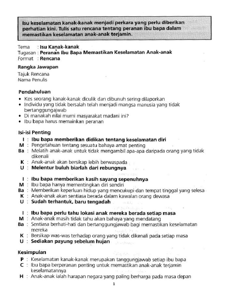 Karangan PT3 - Keselamatan Anak | PDF