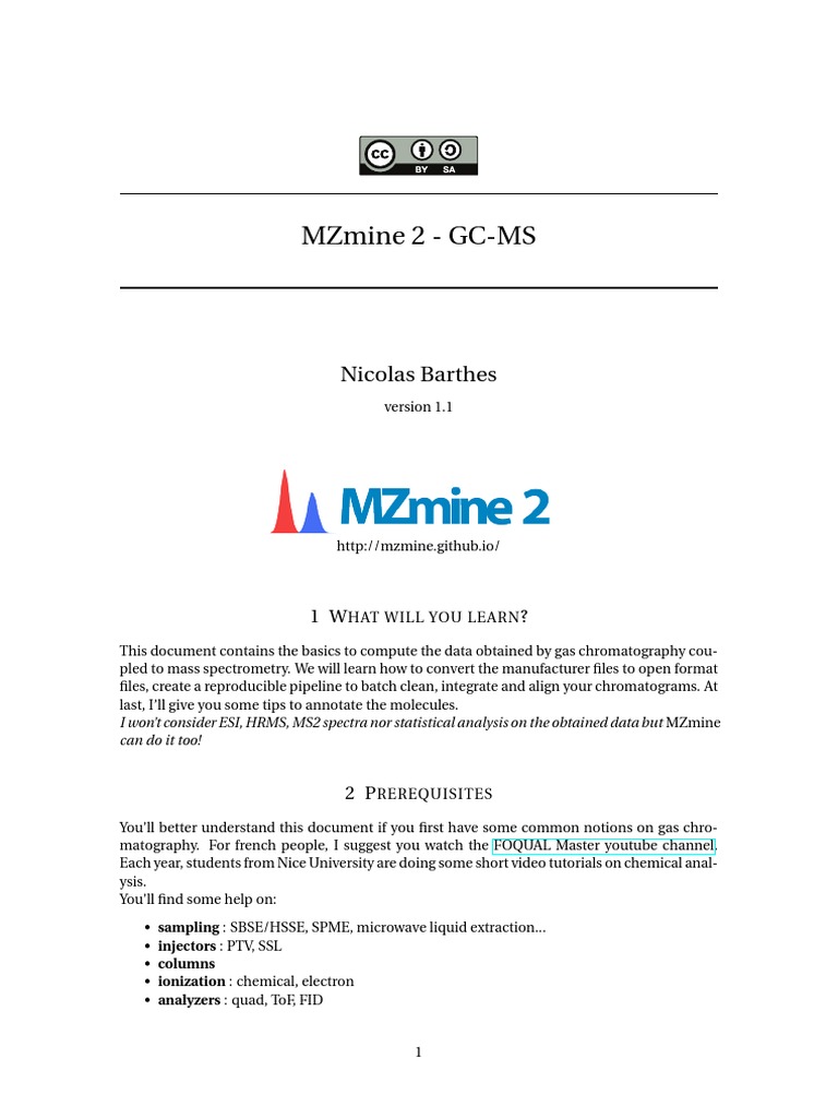 MZmine 2: GC-MS Data Processing Guide | PDF | Gas Chromatography–Mass ...