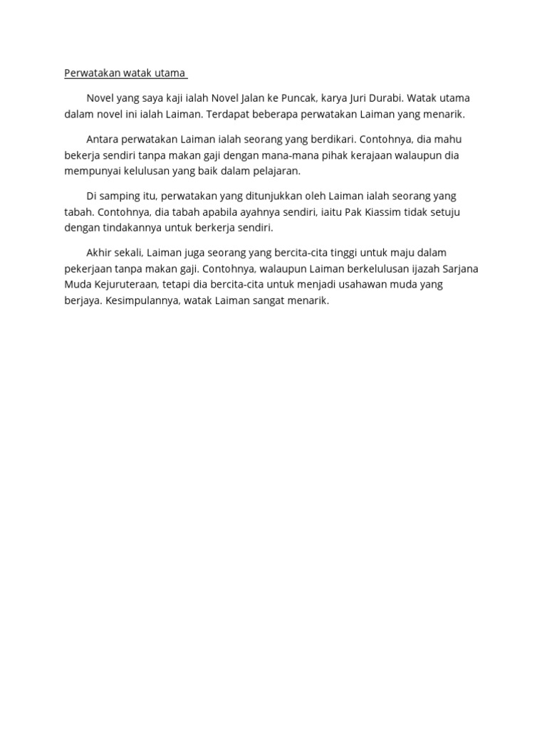 Novel Perwatakan Watak Utama | PDF