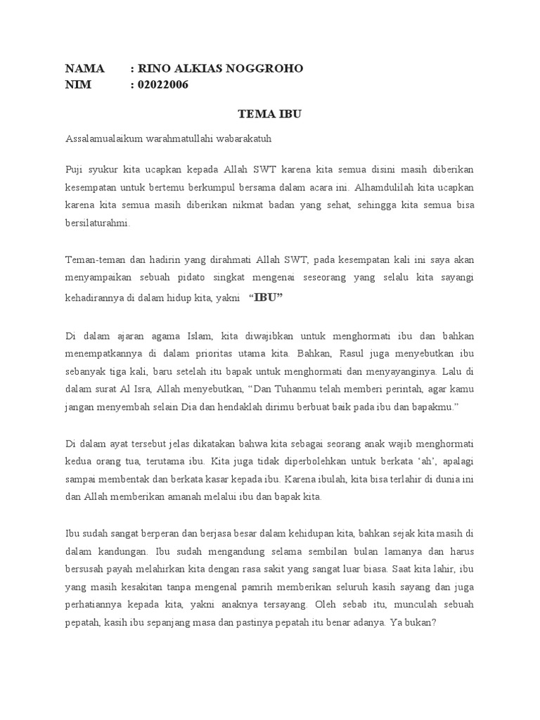 Pidato Singkat Tema Ibu Rino | PDF