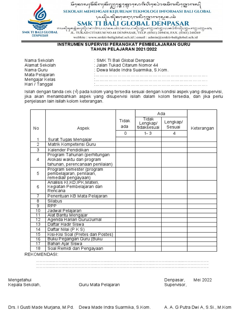 Format Supervisi Akademik | PDF