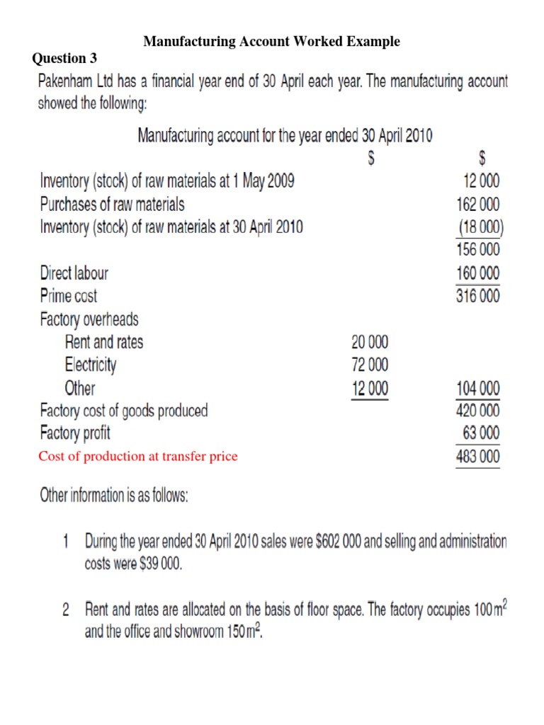 Manufacturing Account Worked Example Question 3 | Download Free PDF ...