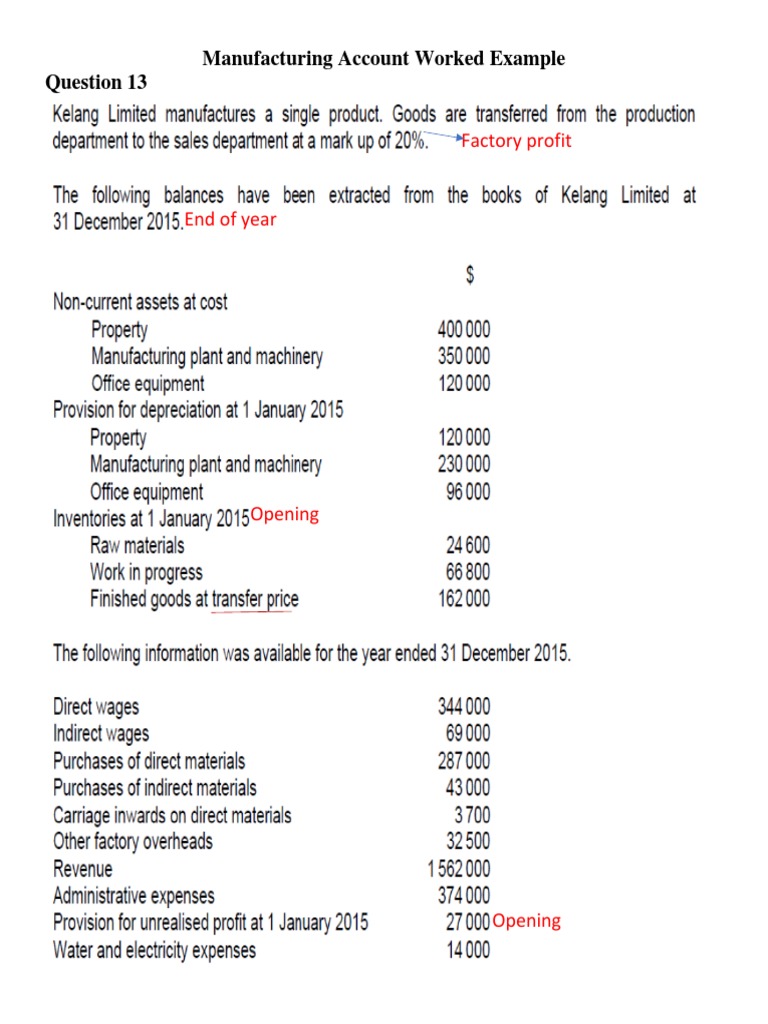 Manufacturing Account Worked Example Question 13 | PDF | Inventory ...