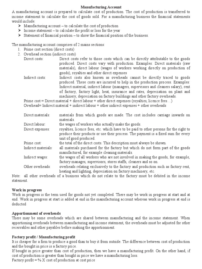 Manufacturing Accounts Notes and Questions | PDF | Expense | Inventory