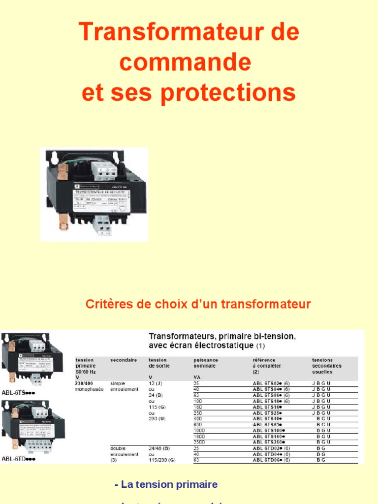 Transfo de Commande Et Ses Protections | PDF | Technologie énergétique ...