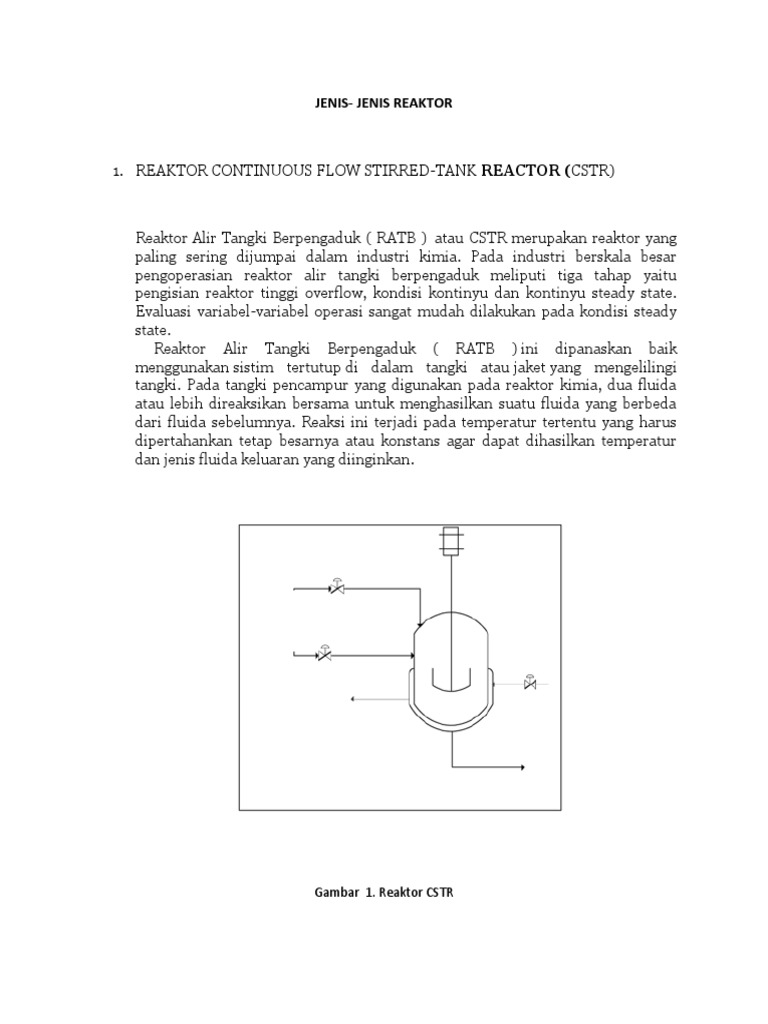Jenis-Jenis Reaktor Kimia dan CSTR | PDF