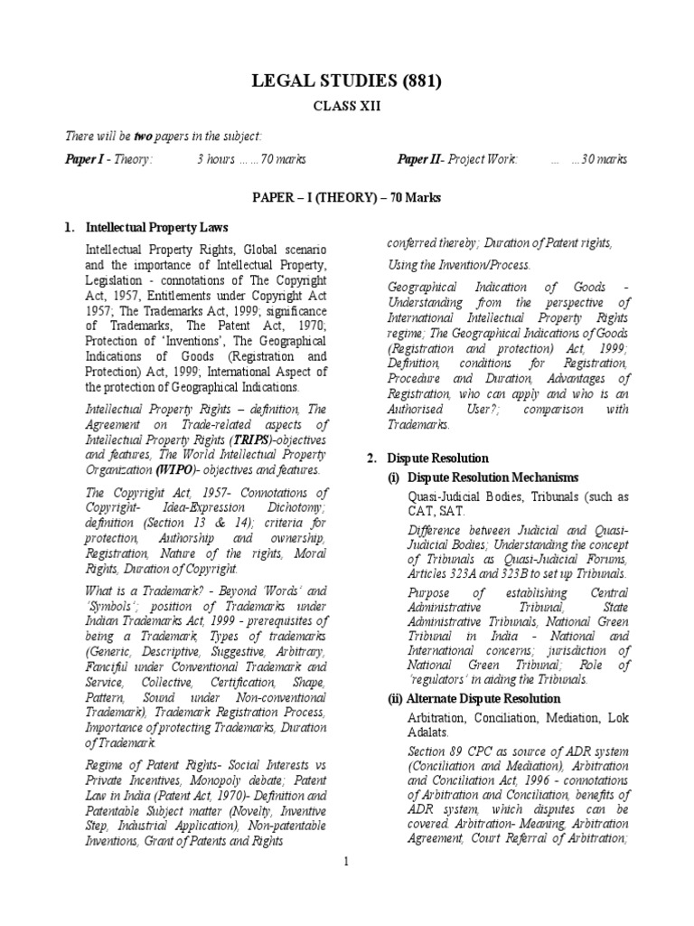 ISC Legal Studies | PDF | Alternative Dispute Resolution | Trademark