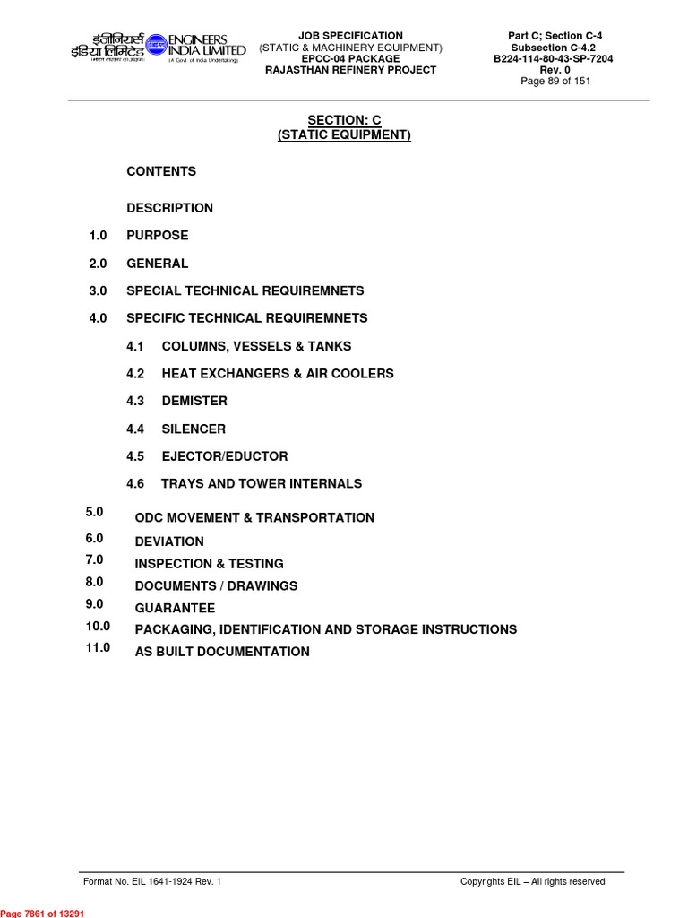 Job Spec - Static - B224-114-80-43-SP-7204 | PDF | Specification ...