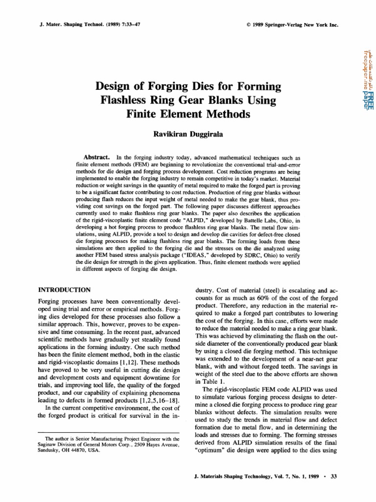 Flashless Forging of Gear Blanks Using FEM | PDF | Forging | Finite ...