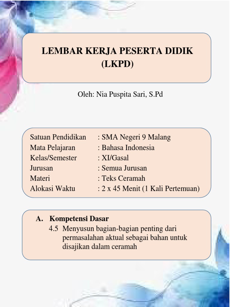 2b. LKPD KD 4.5 Menyusun Kerangka Ceramah - Pertemuan I | PDF