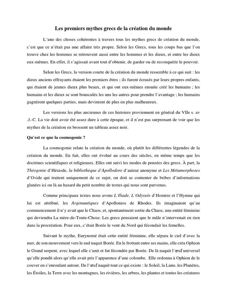 Mythes grecs de la création du monde | PDF | Mythologie grecque ...