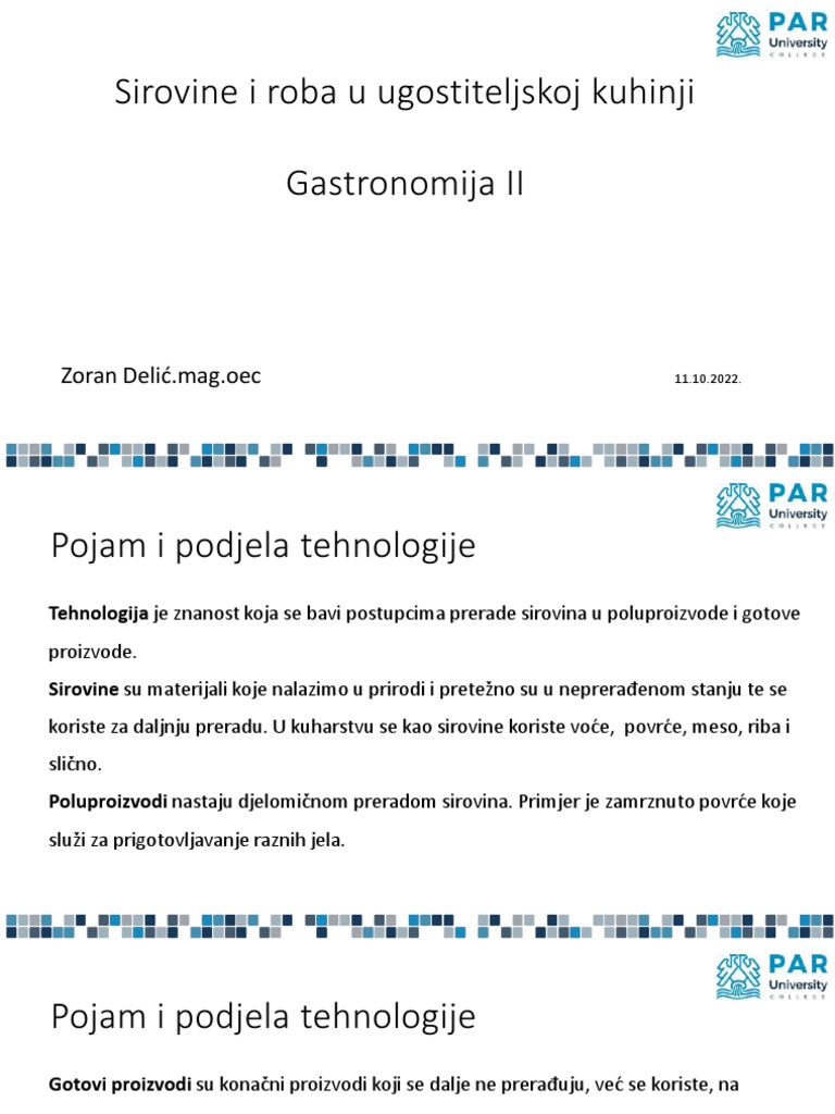Sirovine I Roba U Ugostiteljskoj Kuhinji | PDF