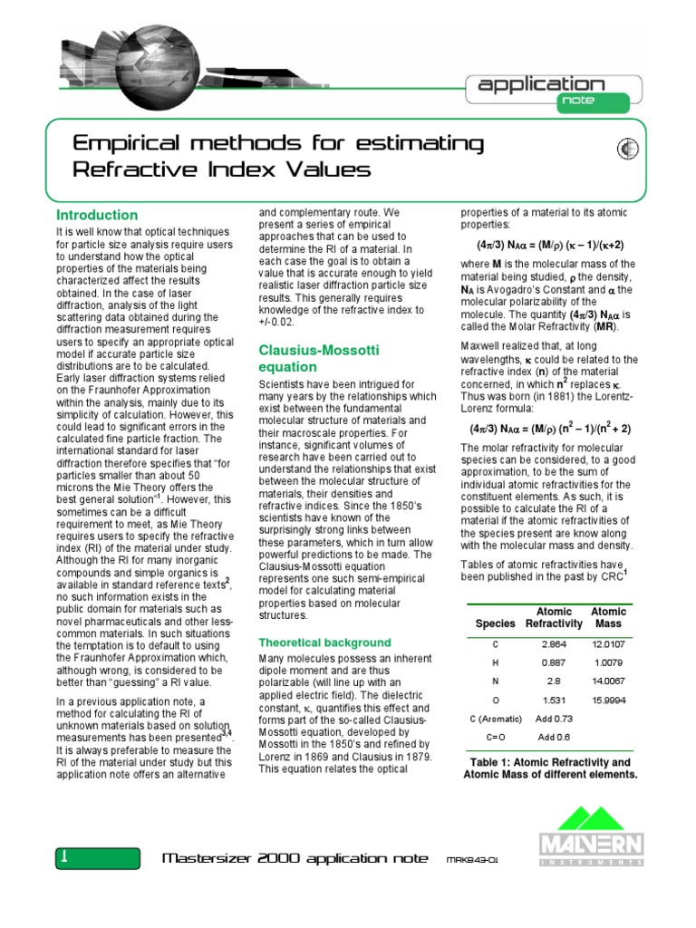 KB001209 - MRK843-01 Refractive Index Estimation | Download Free PDF | Refractive Index ...
