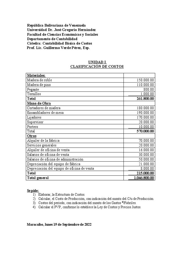 Ejercicio Modelo de Clasificación de Costos | PDF