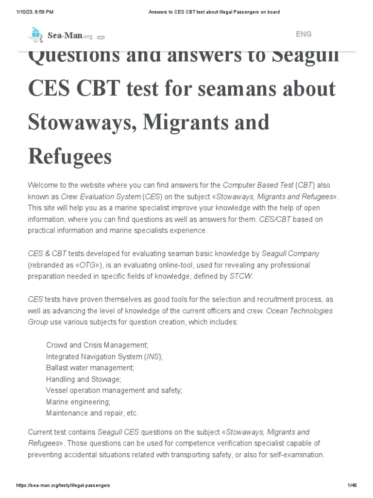 Answers To CES CBT Test About Illegal Passengers On Board | PDF ...