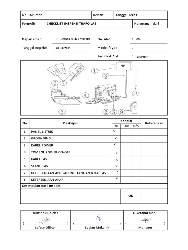 Checklist Inspeksi Trafo Las 2021 | PDF