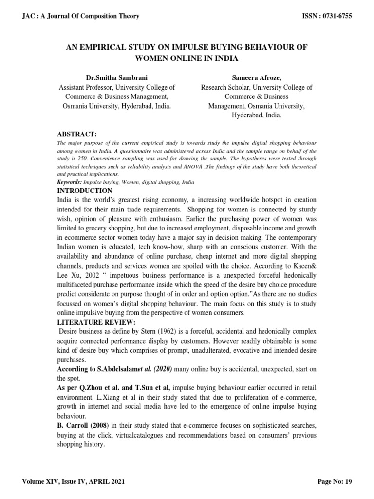 Empirical Study On Impulse Buying Behaviour of Women Online in India ...