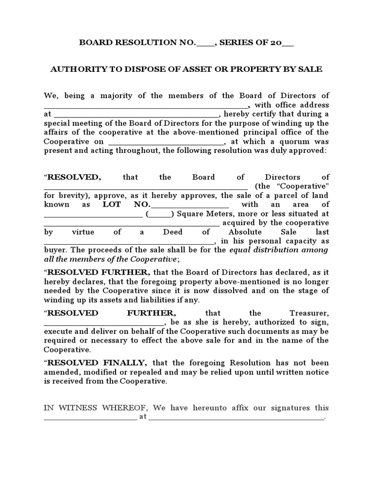Board Resolution for Property Sale | PDF