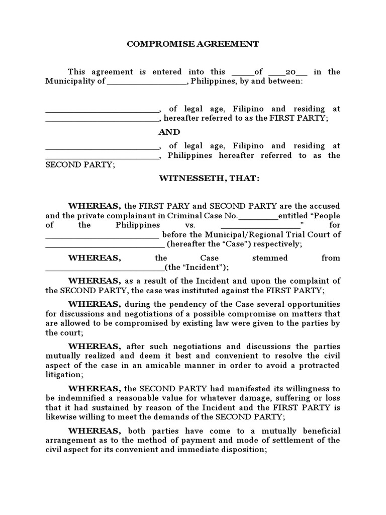 COMPROMISE AGREEMENT TEMPLATE FORM | PDF | Lawsuit | Insurance