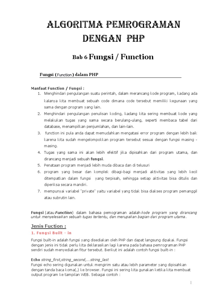 Fungsi PHP: Manfaat dan Jenis | PDF | Komputer | Teknologi & Rekayasa