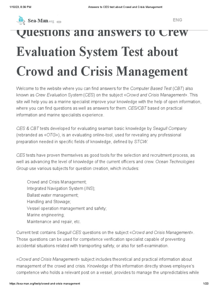 Answers To CES Test About Crowd and Crisis Management | PDF | Crisis ...