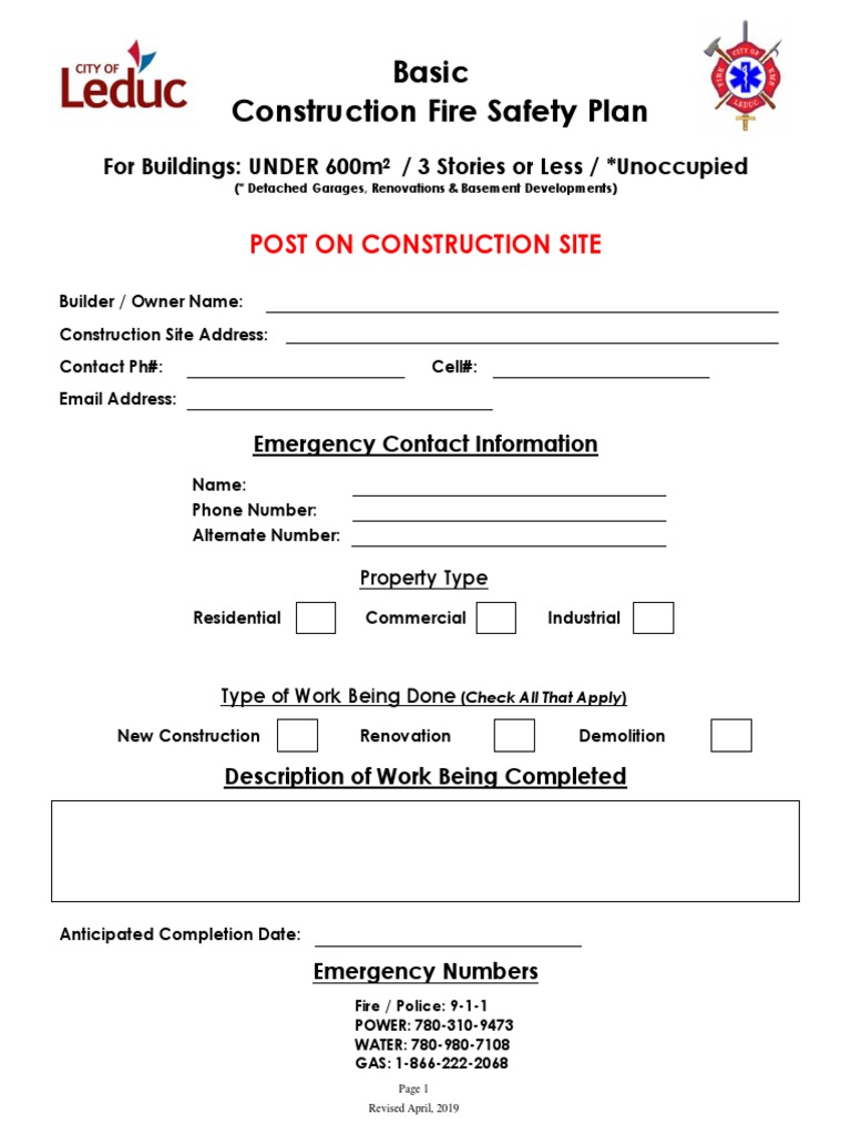 Construction Fire Safety Plan Template | PDF | Fire Safety | Fires