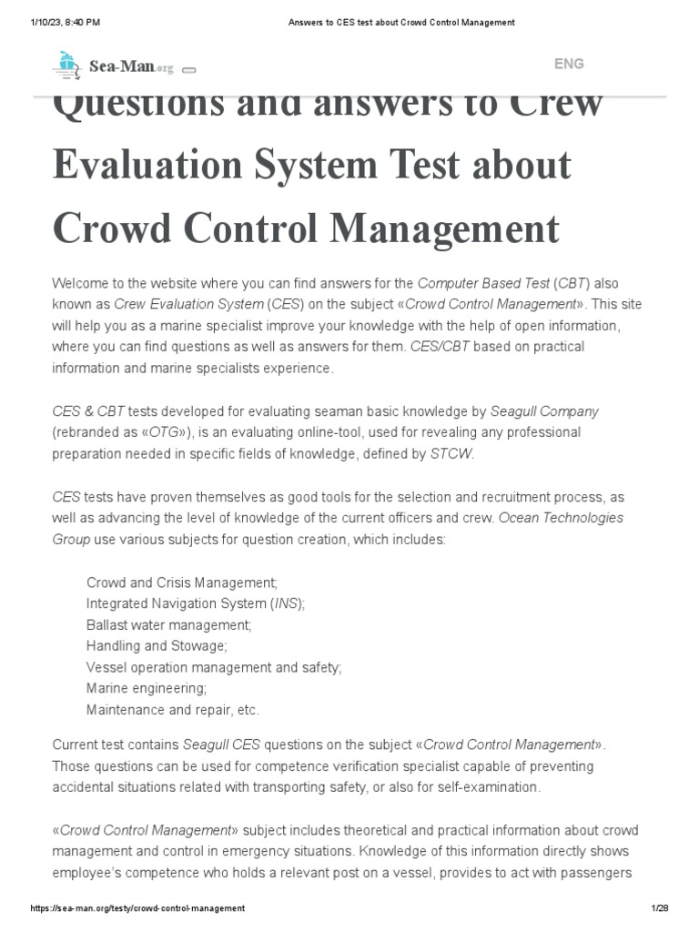 Answers To CES Test About Crowd Control Management | PDF | Nonverbal ...