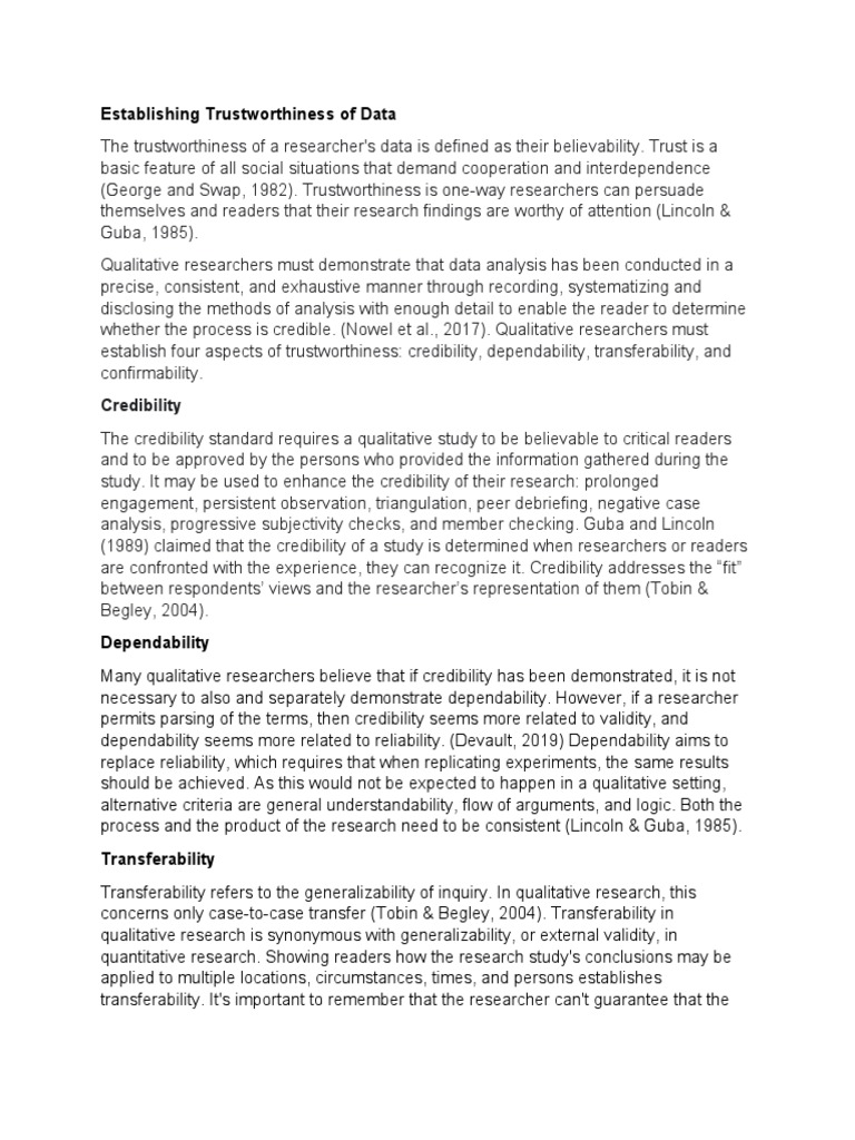 Establishing-Trustworthiness-of-Data 2 | PDF | Qualitative Research | Credibility