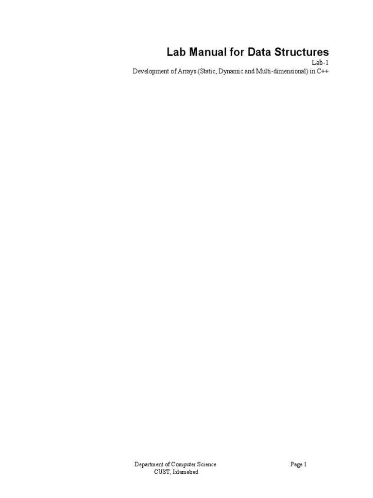Ds Lab 1 Arrays Static Dynamic And Multi Dimensional Pdf Array