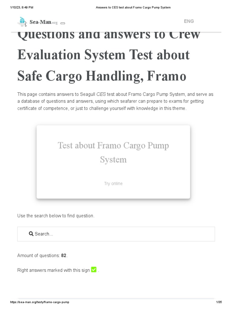 Answers To CES Test About Framo Cargo Pump System | PDF | Pump | Valve