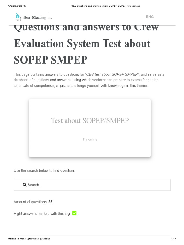 CES Questions and Answers About SOPEP SMPEP For Seamans | PDF | Oil ...