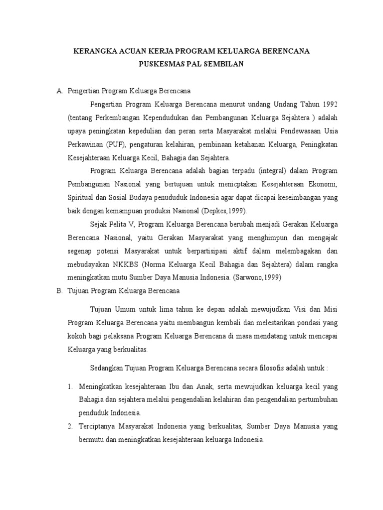 Kerangka Acuan Kerja Program Keluarga Berencana | PDF