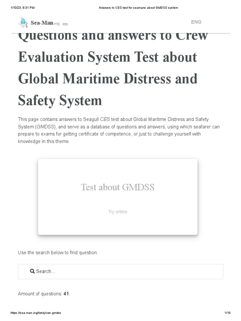 Answers To CES Test For Seamans About GMDSS System | PDF | Radio ...