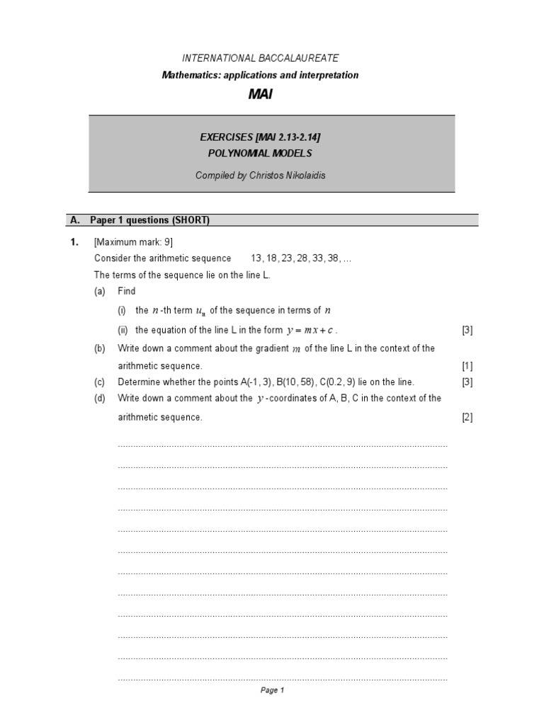 Solving Problems Involving Polynomial Models: Exercises on Linear and ... Solving Problems Involving Polynomial Models: Exercises on Linear and ...