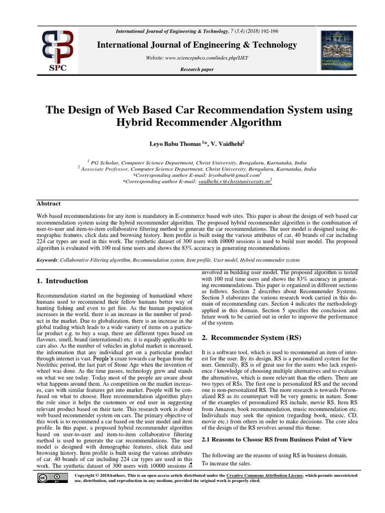 The Design of Web Based Car Recommendation System | PDF
