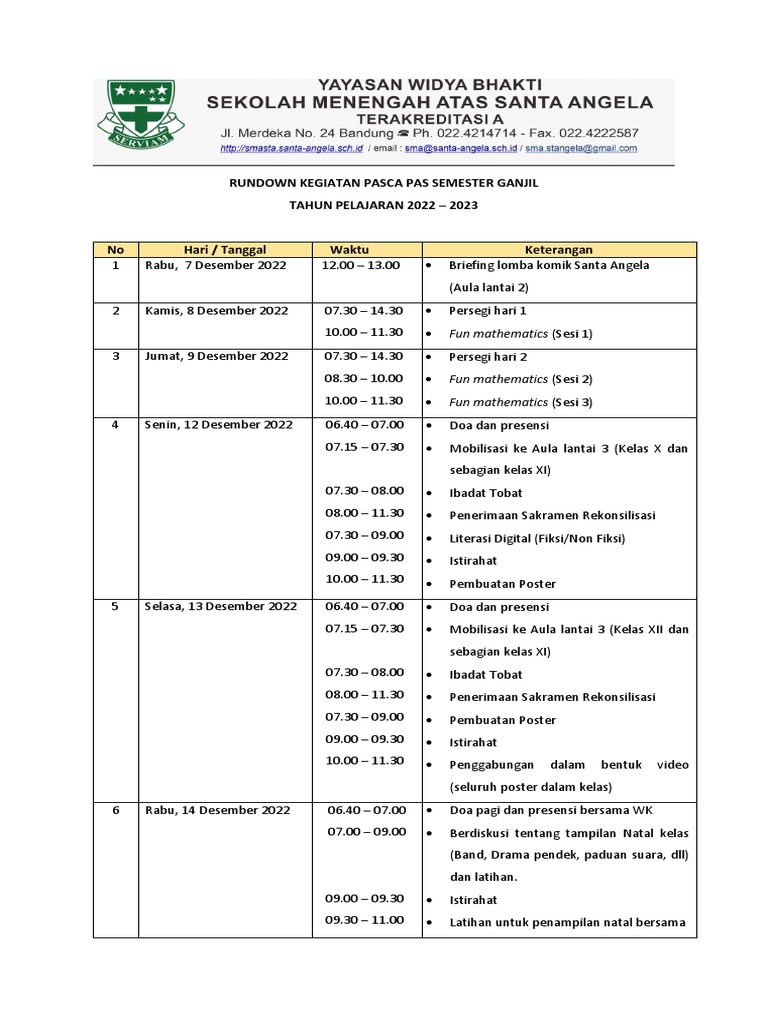 Rundown Kegiatan Pasca Pas 22 - 23 | PDF