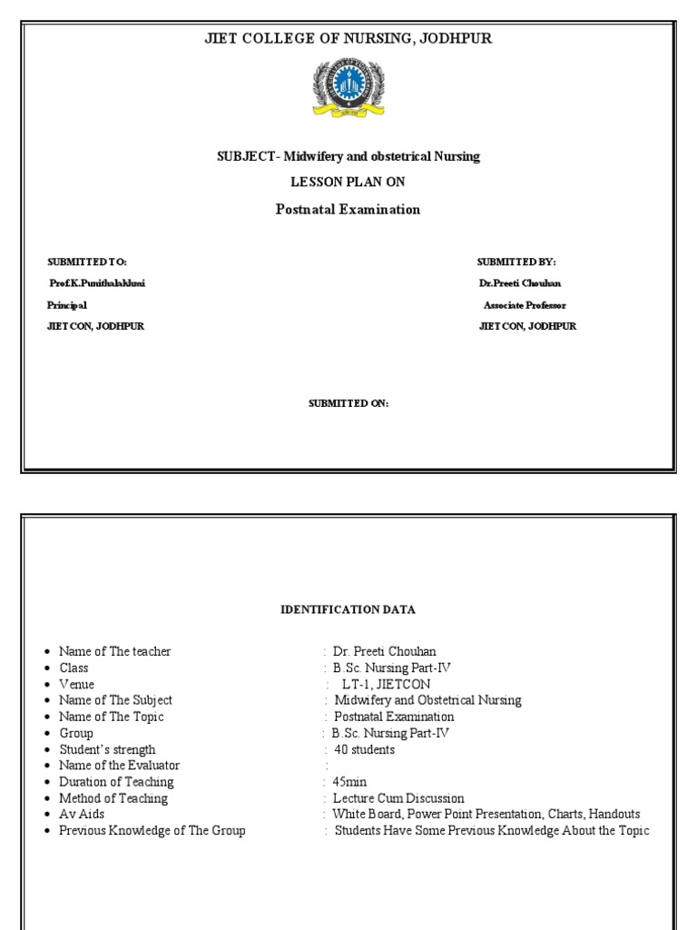 Postnatal Examination Lesson Plan | PDF | Postpartum Period | Health ...
